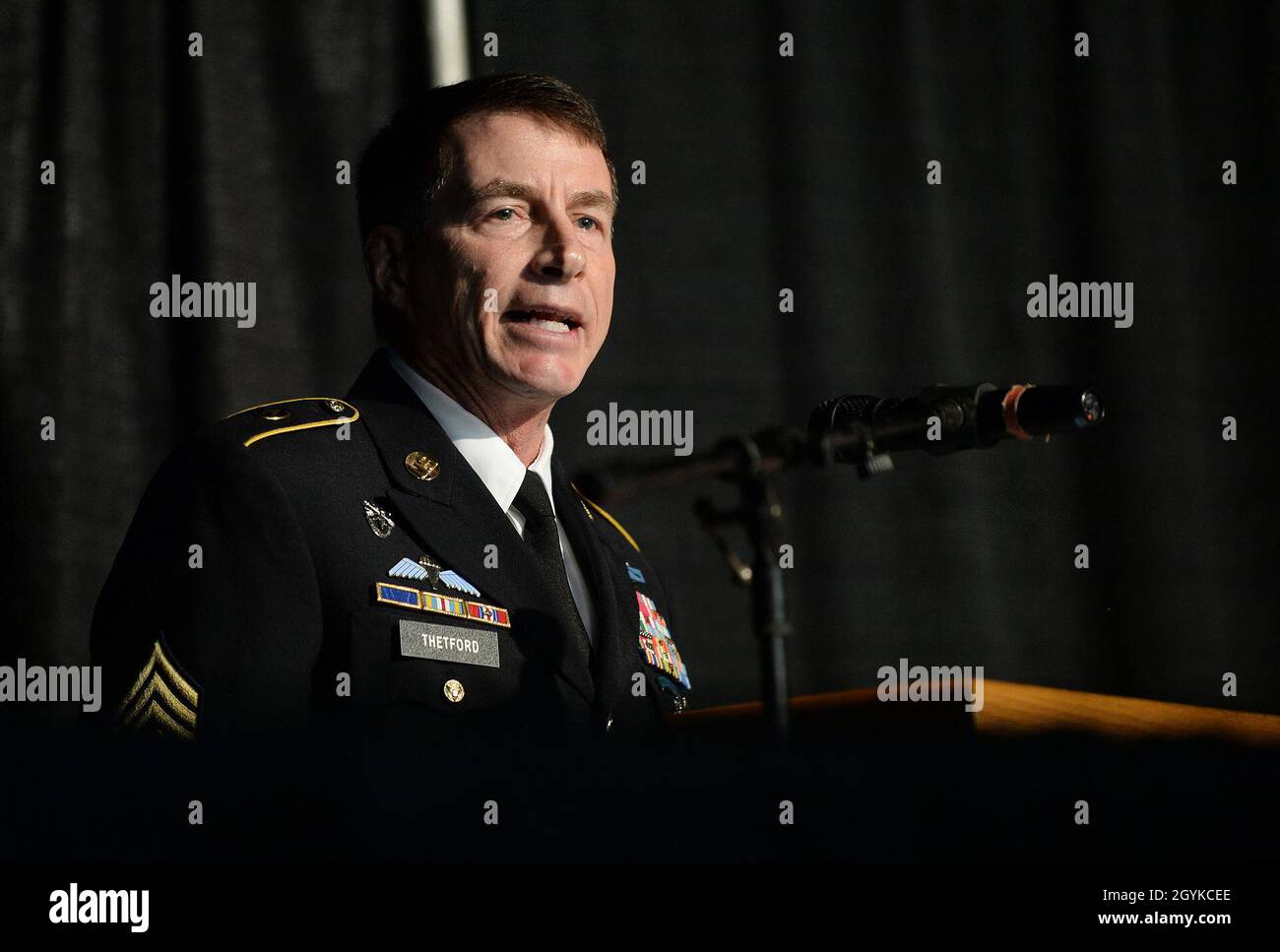 Retired Command Sgt. Maj. Bill Thetford delivers a keynote speech ...