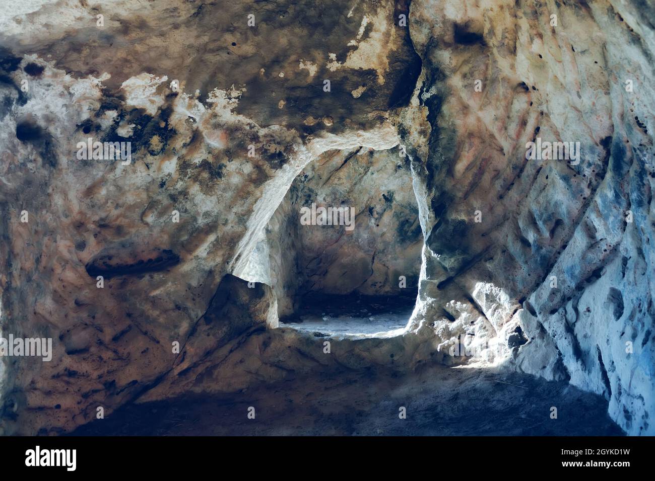 Cave-monastery, catacomb, crypt, sepulchre. The entrance to the dungeon ...