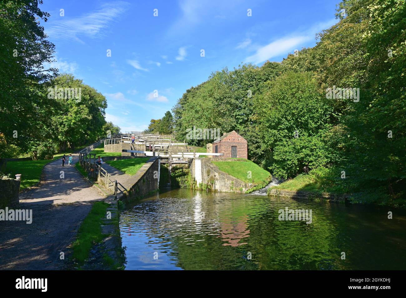 Five Rise Locks in Autumn sunshine, Bingley, West Yorkshire Stock Photo ...