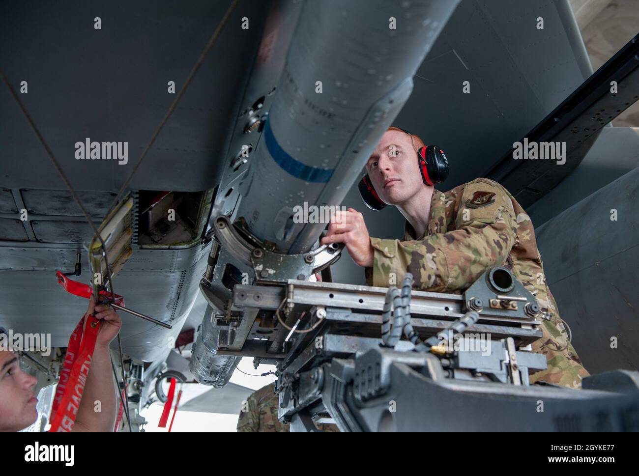 U.S. Air Force Airman 1st Class Jeffrey Abbey (left), 67th Aircraft ...