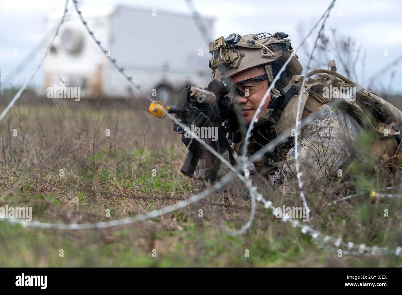 Tech. Sgt. John Quiason, 921st Contingency Response Squadron, provides security near the ...