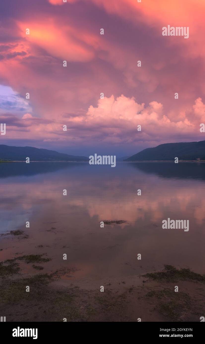 Sunrise on the Dospat dam,Bulgaria Stock Photo - Alamy