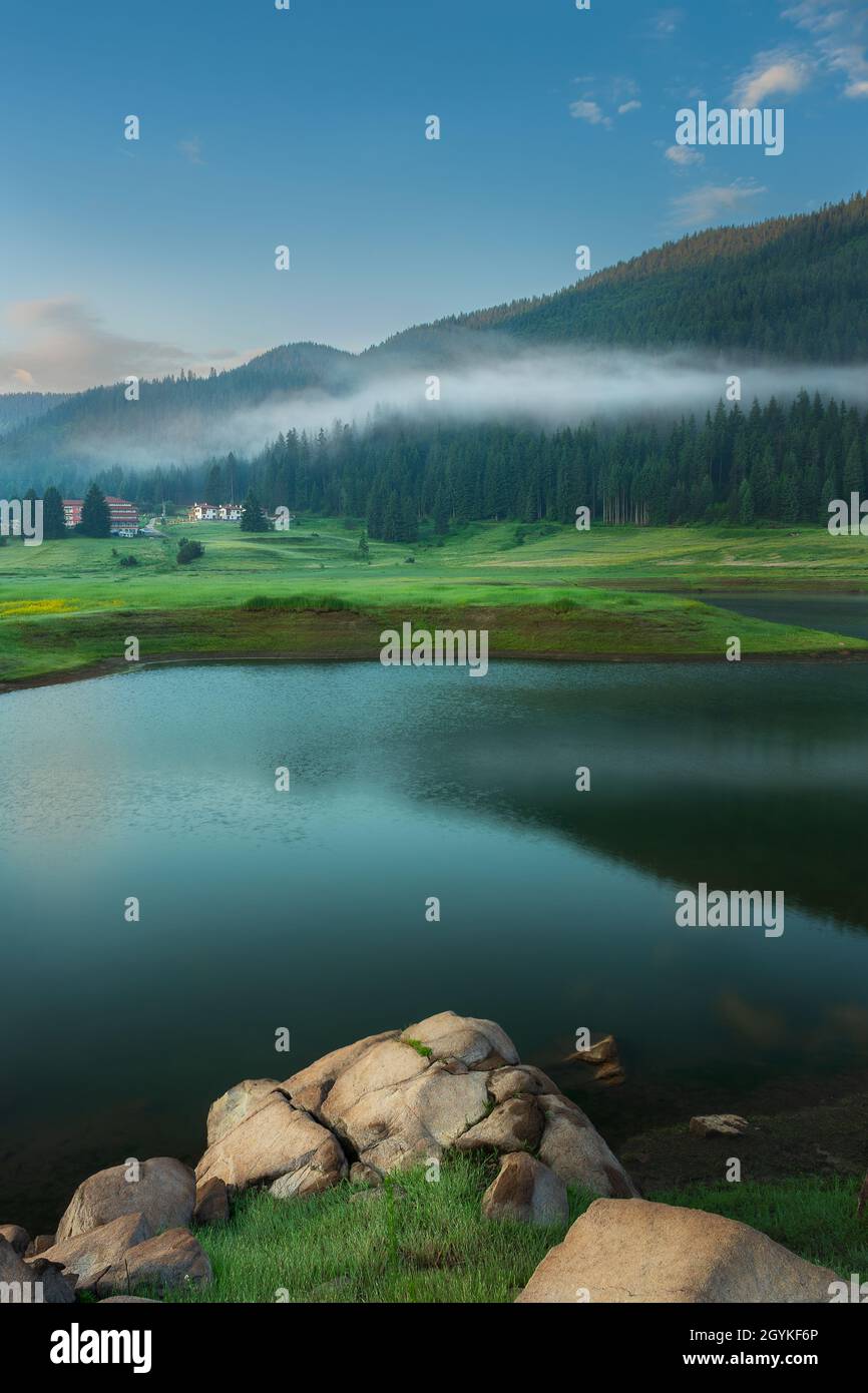 Sunrise on the Dospat dam,Bulgaria Stock Photo - Alamy