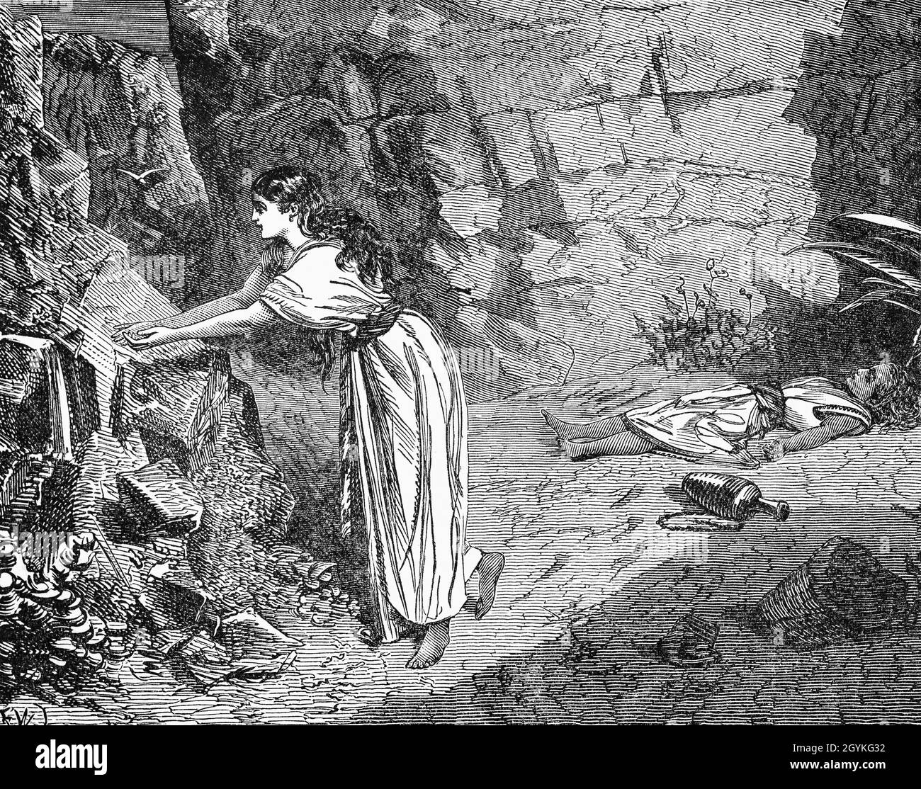 A late 19th Century illustration of Hagar, in the desert. According to ...