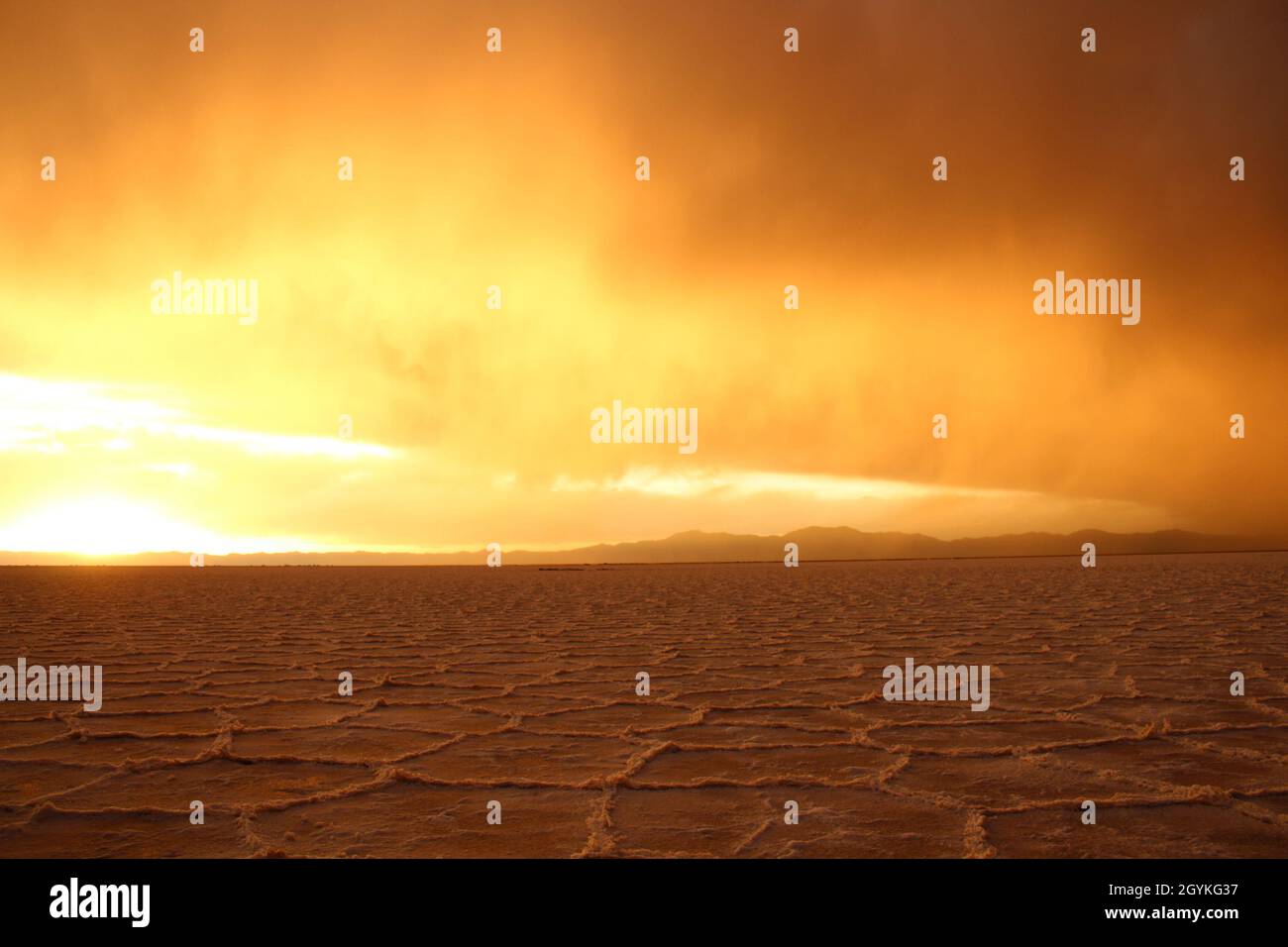 Storm at salt flat desert on sunset Stock Photo - Alamy