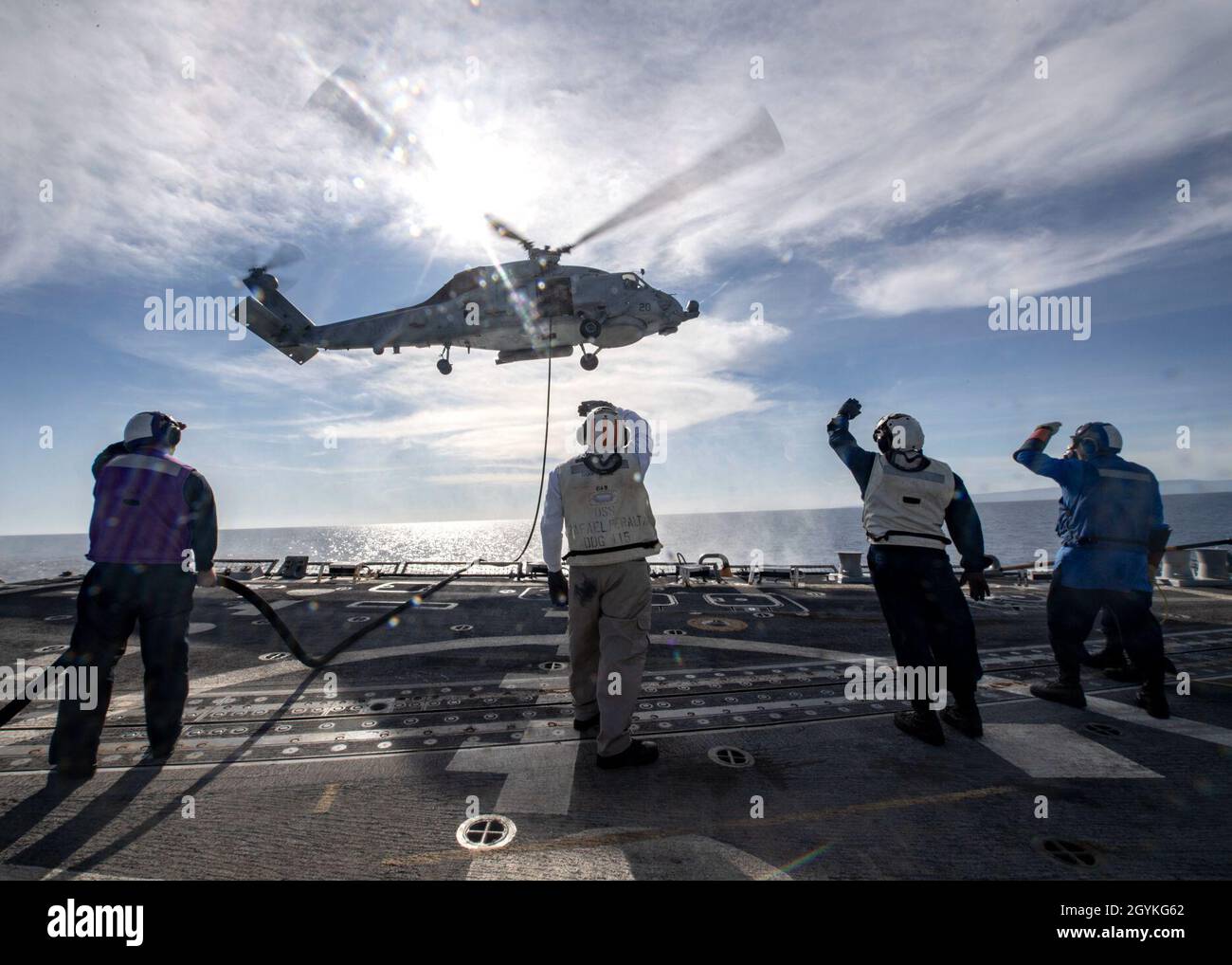 PACIFIC OCEAN (Jan. 18, 2020) Sailors refuel an MH-60R Sea Hawk ...