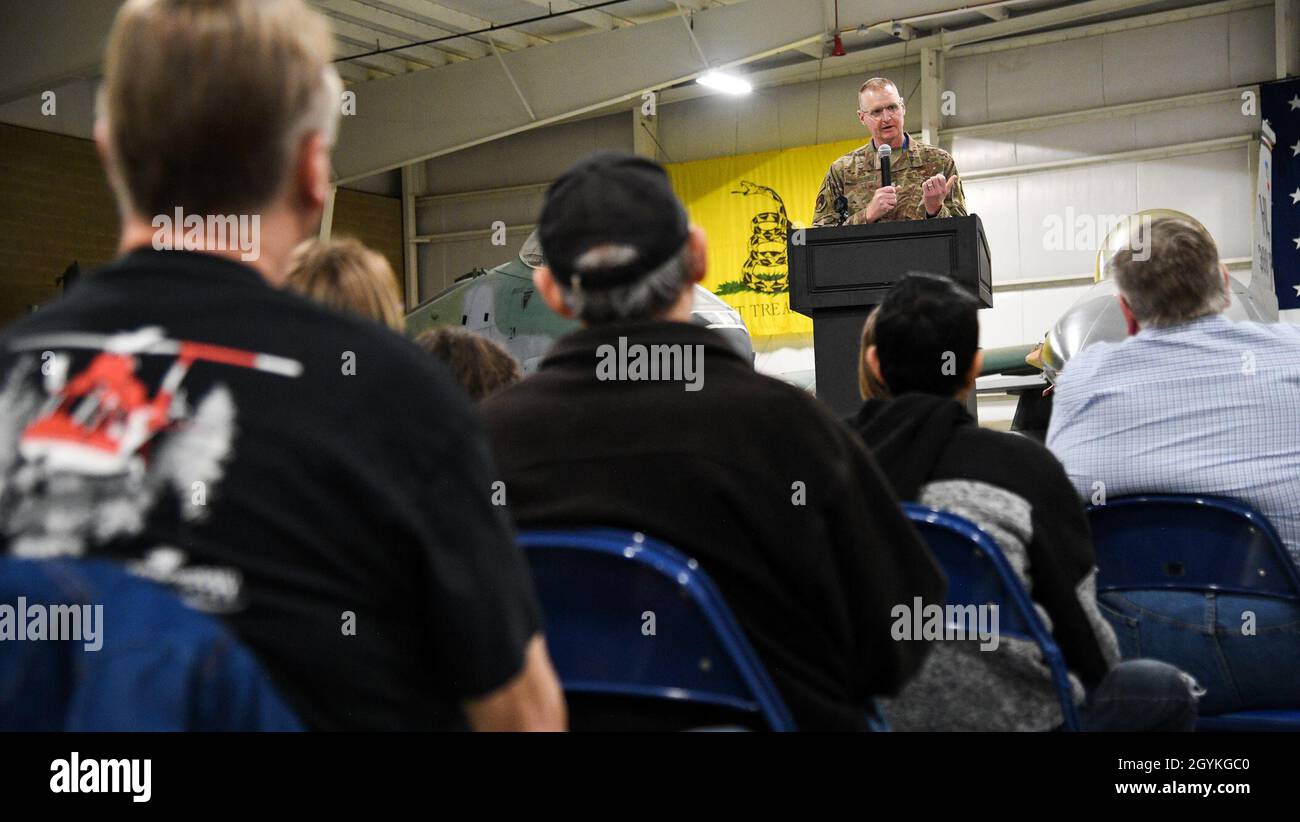 Col. Jon Eberlan, 75th Air Base Wing commander, speaks during the ...