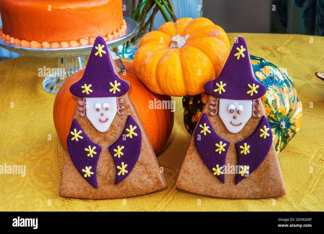 Novelty Halloween Witch gingerbread decorated with icing Stock Photo ...