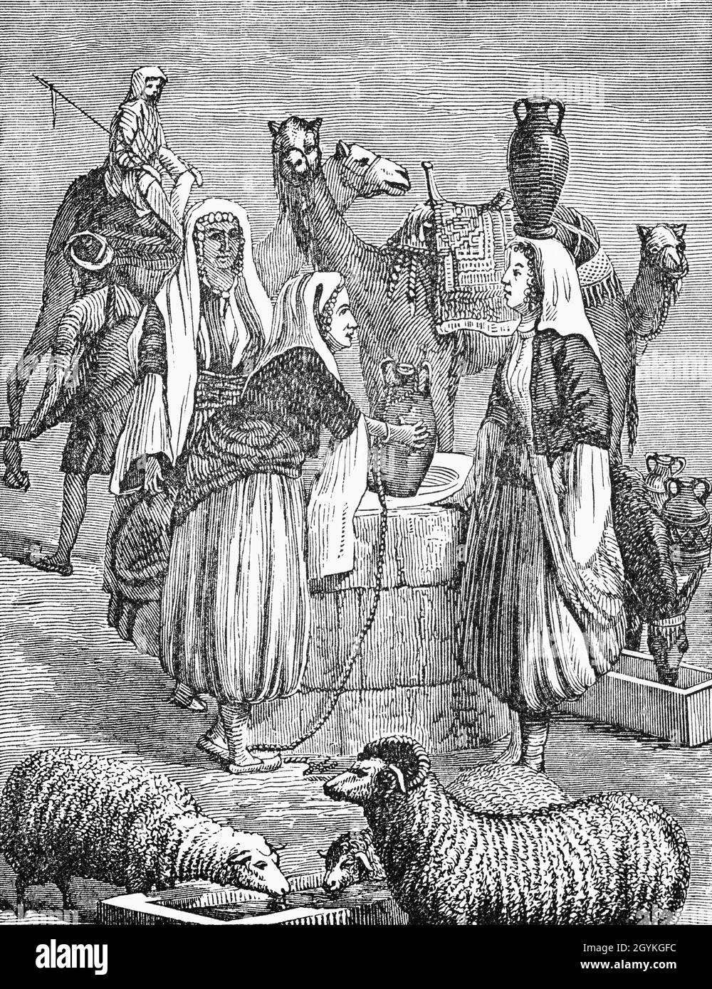 Jacob with laban and his daughters Black and White Stock Photos ...