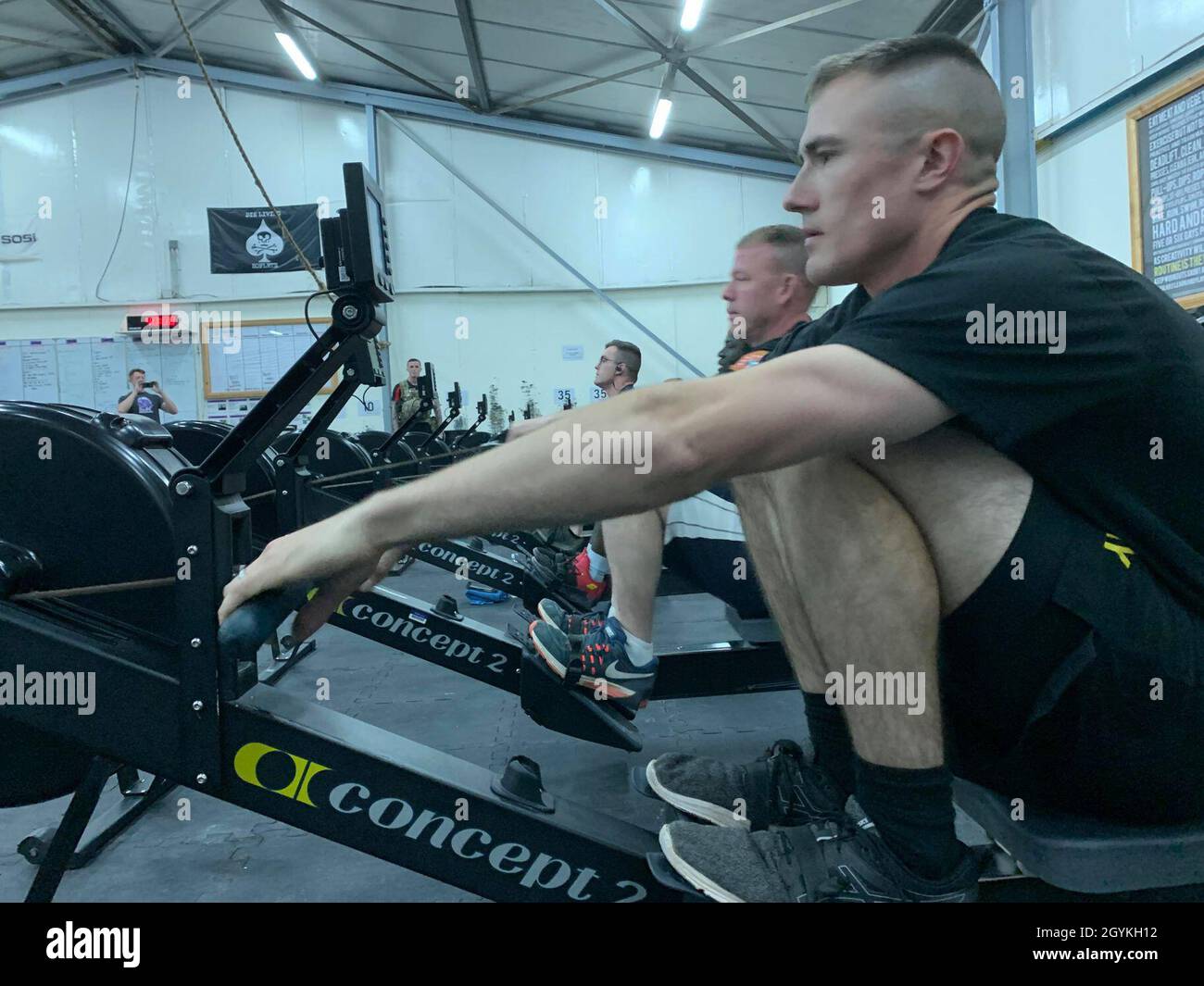 Sgt. Zane Mathis rows 3000 meters in a cross fit competition that was ...