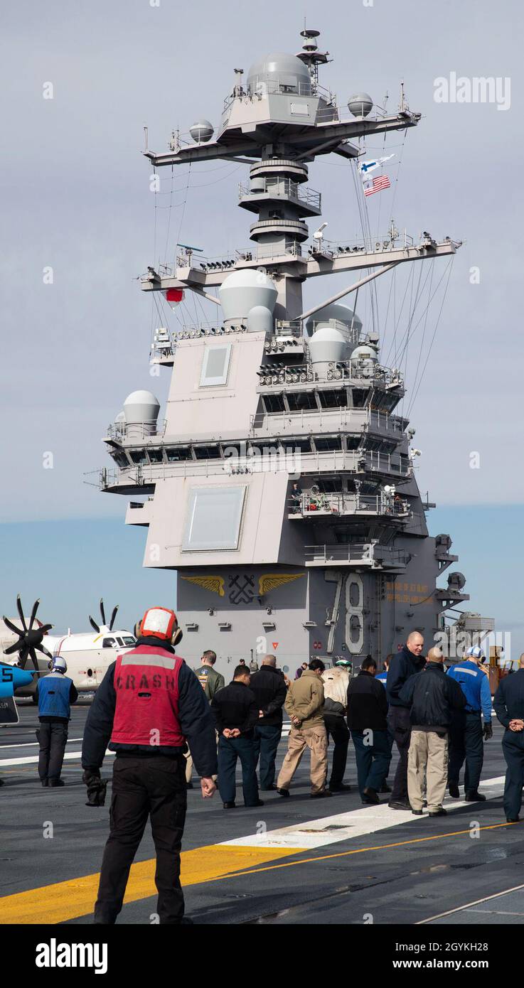 ATLANTIC OCEAN (Jan. 19, 2020) USS Gerald R. Ford (CVN 78) Sailors ...