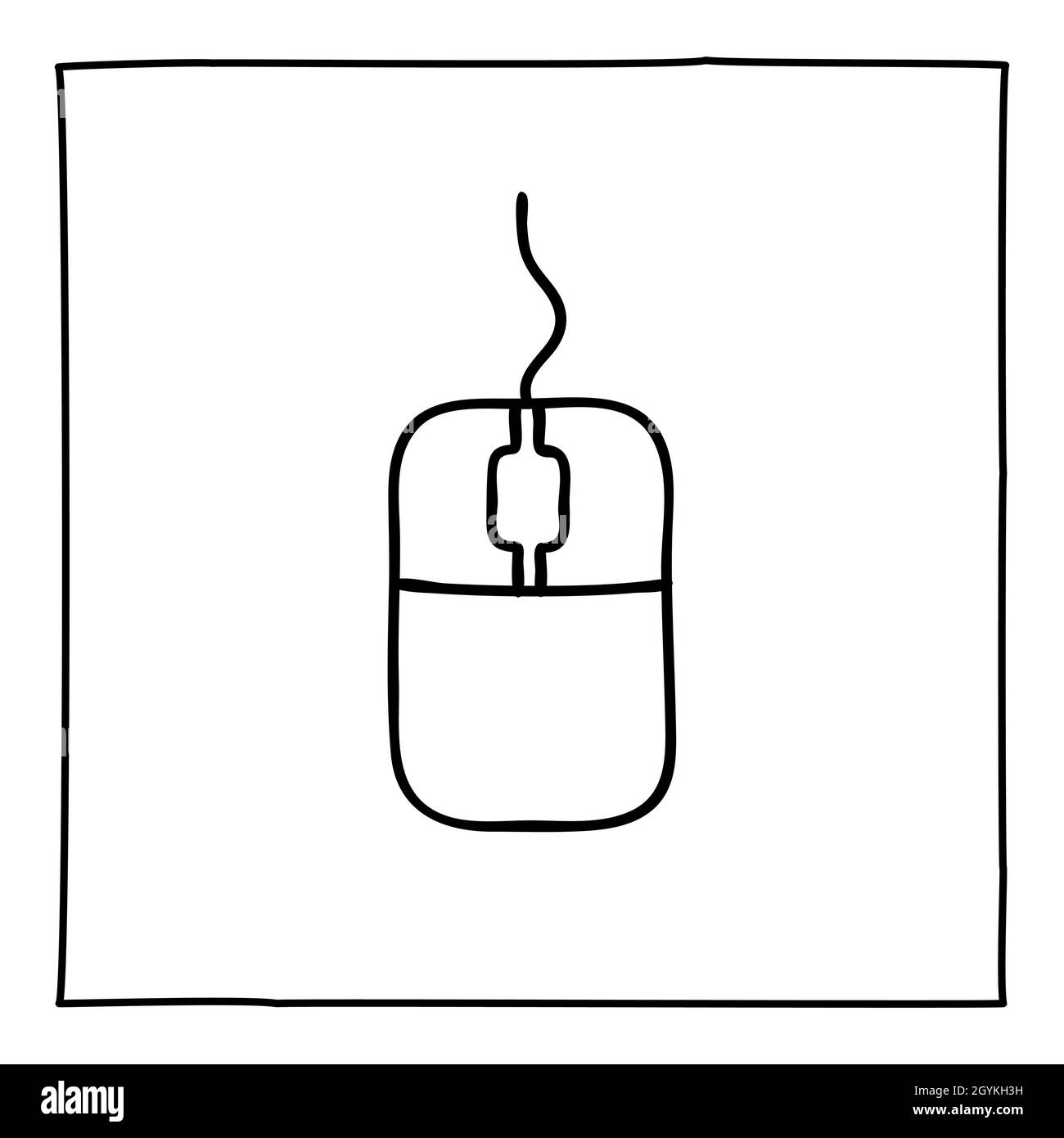 Doodle computer mouse icon or logo, hand drawn with thin black line ...