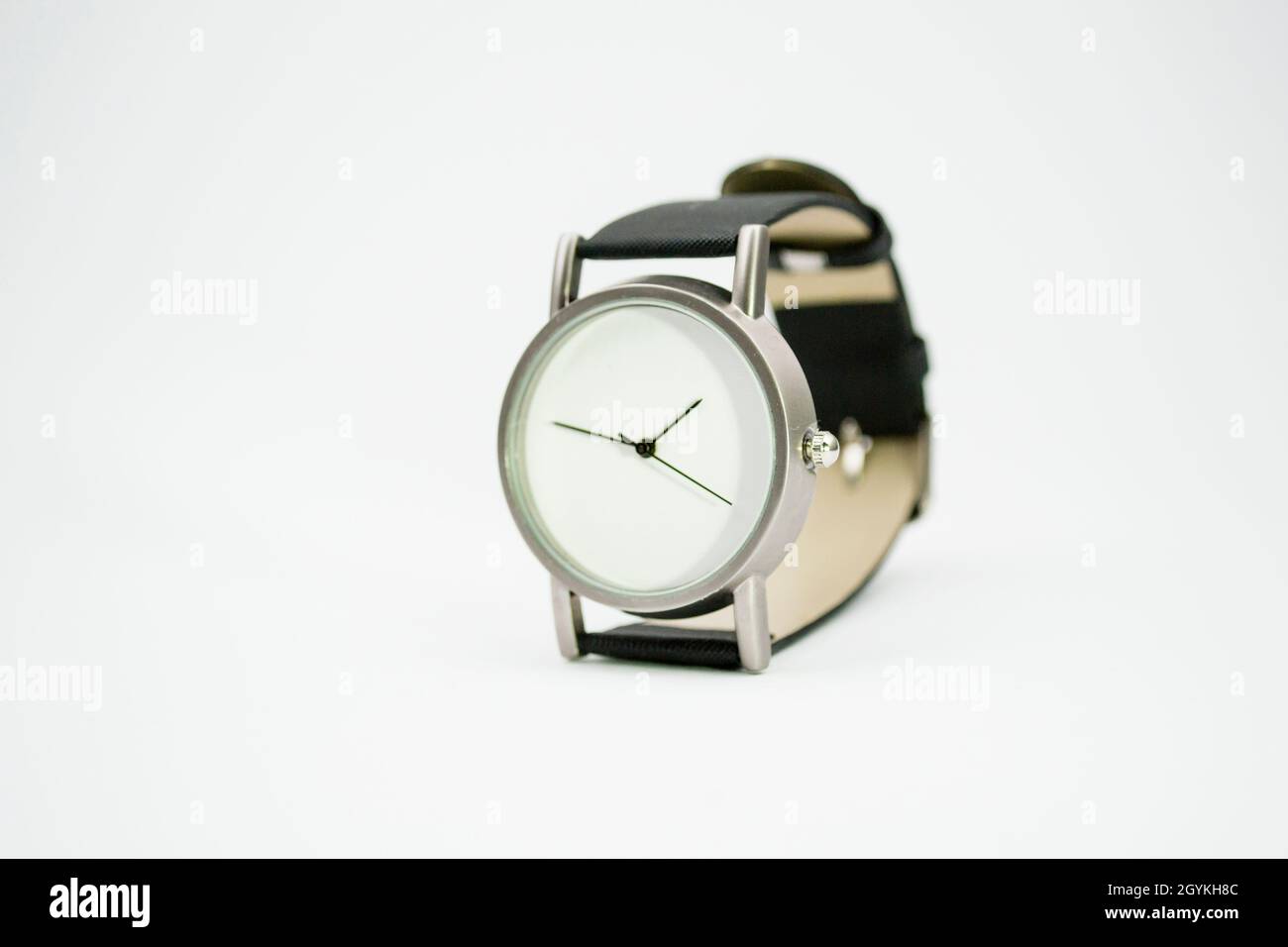men's watch with a white dial. without numbers. isolated background ...
