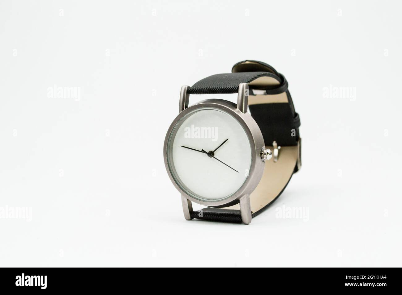 men's watch with a white dial. without numbers. isolated background ...