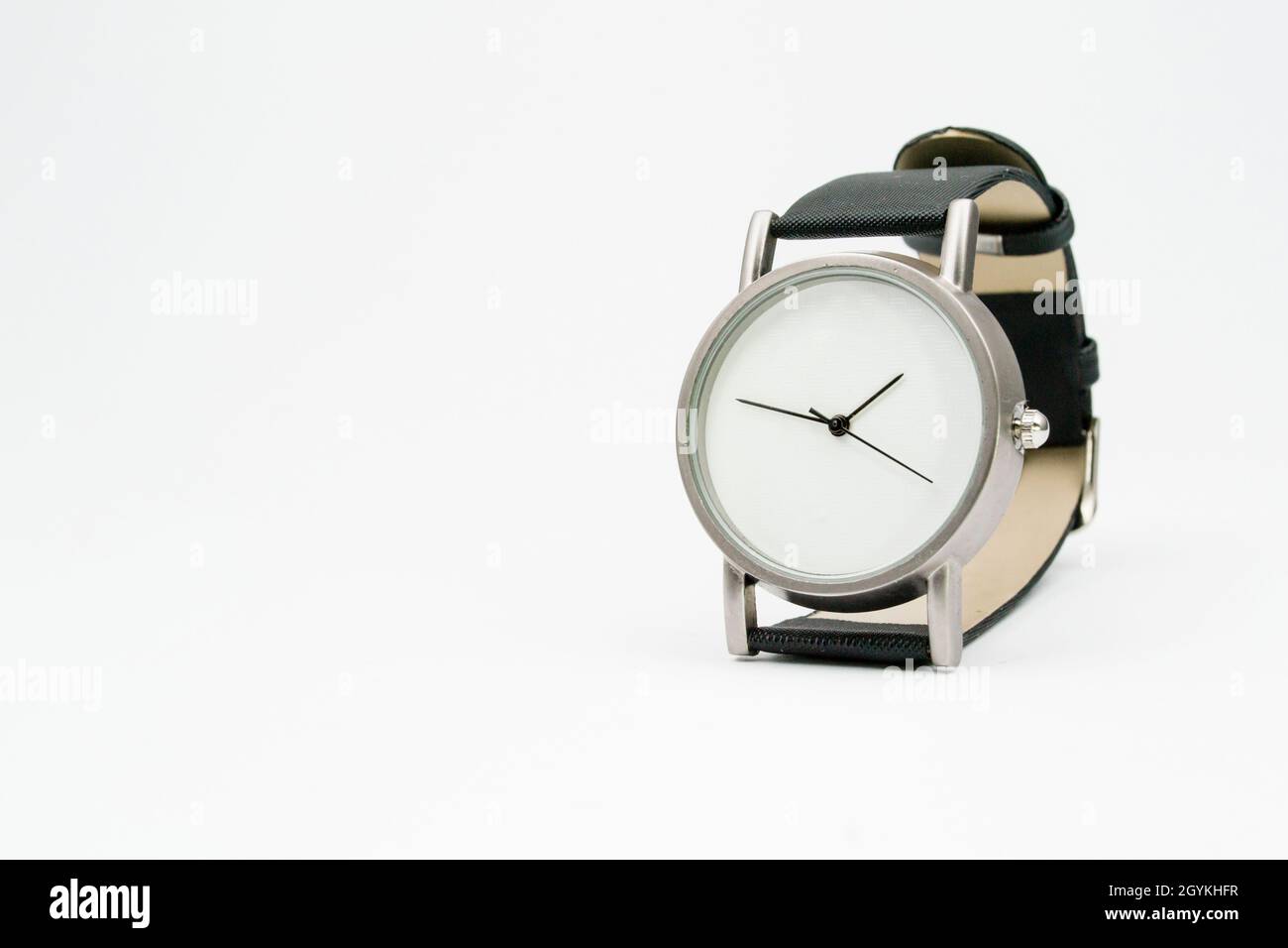 men's watch with a white dial. without numbers. isolated background ...