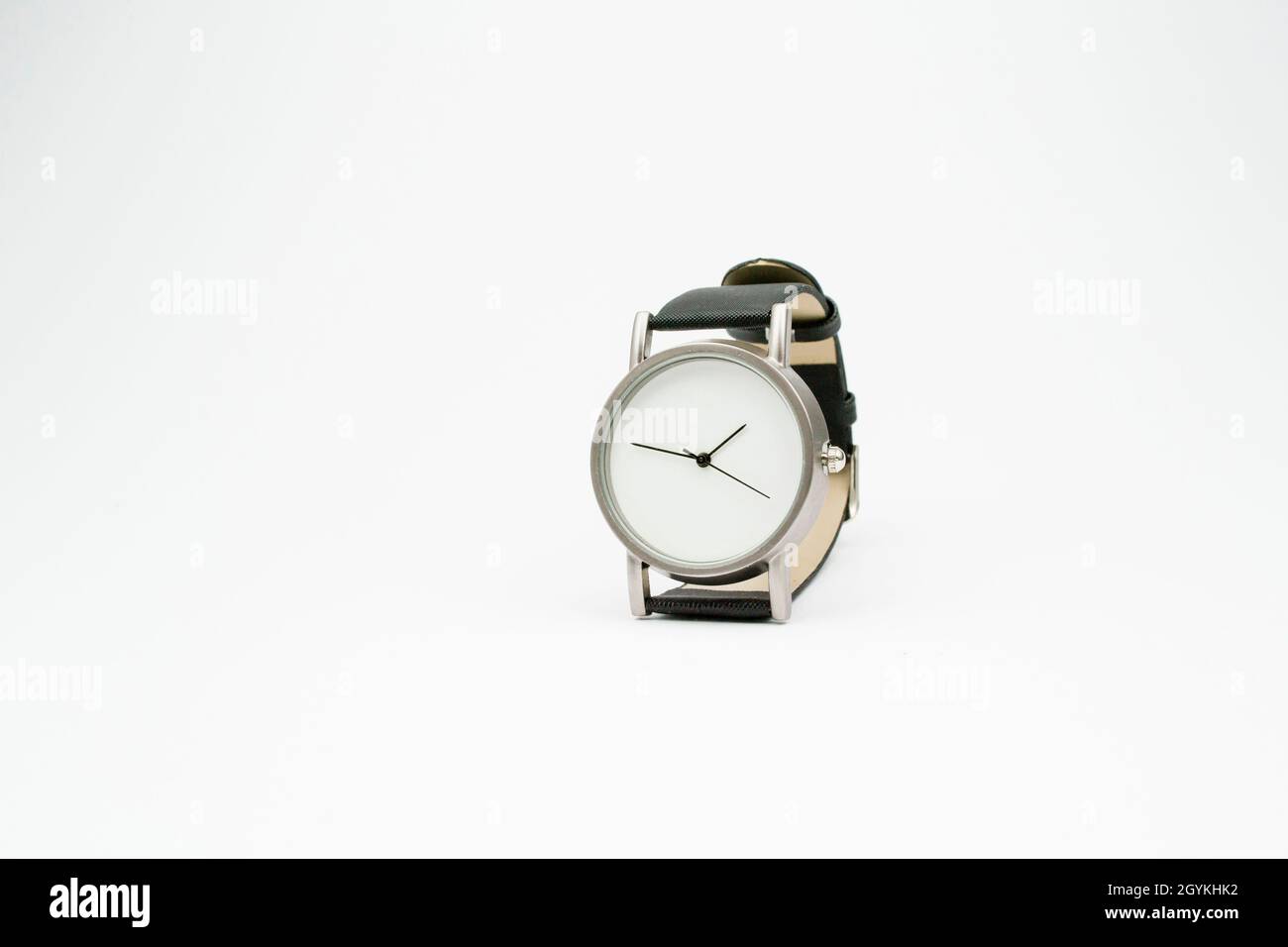 men's watch with a white dial. without numbers. isolated background ...