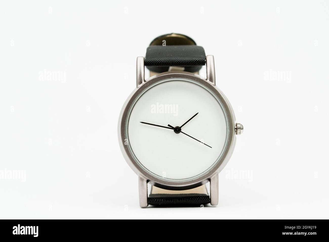 men's watch with a white dial. without numbers. isolated background ...