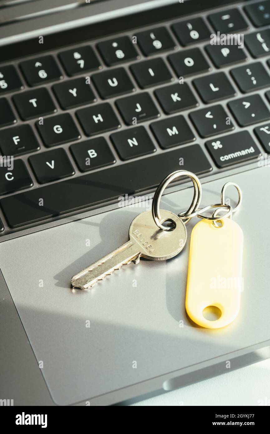 Lock on laptop as computer protection and cyber safety concept. Private ...