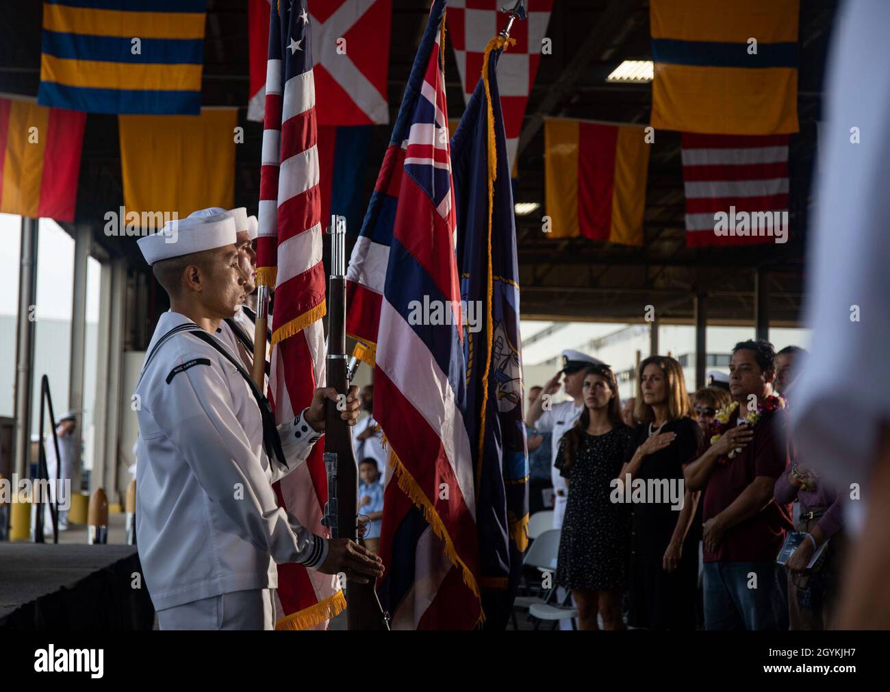 The U.S. Navy color guard presents colors during the unveiling of the ...