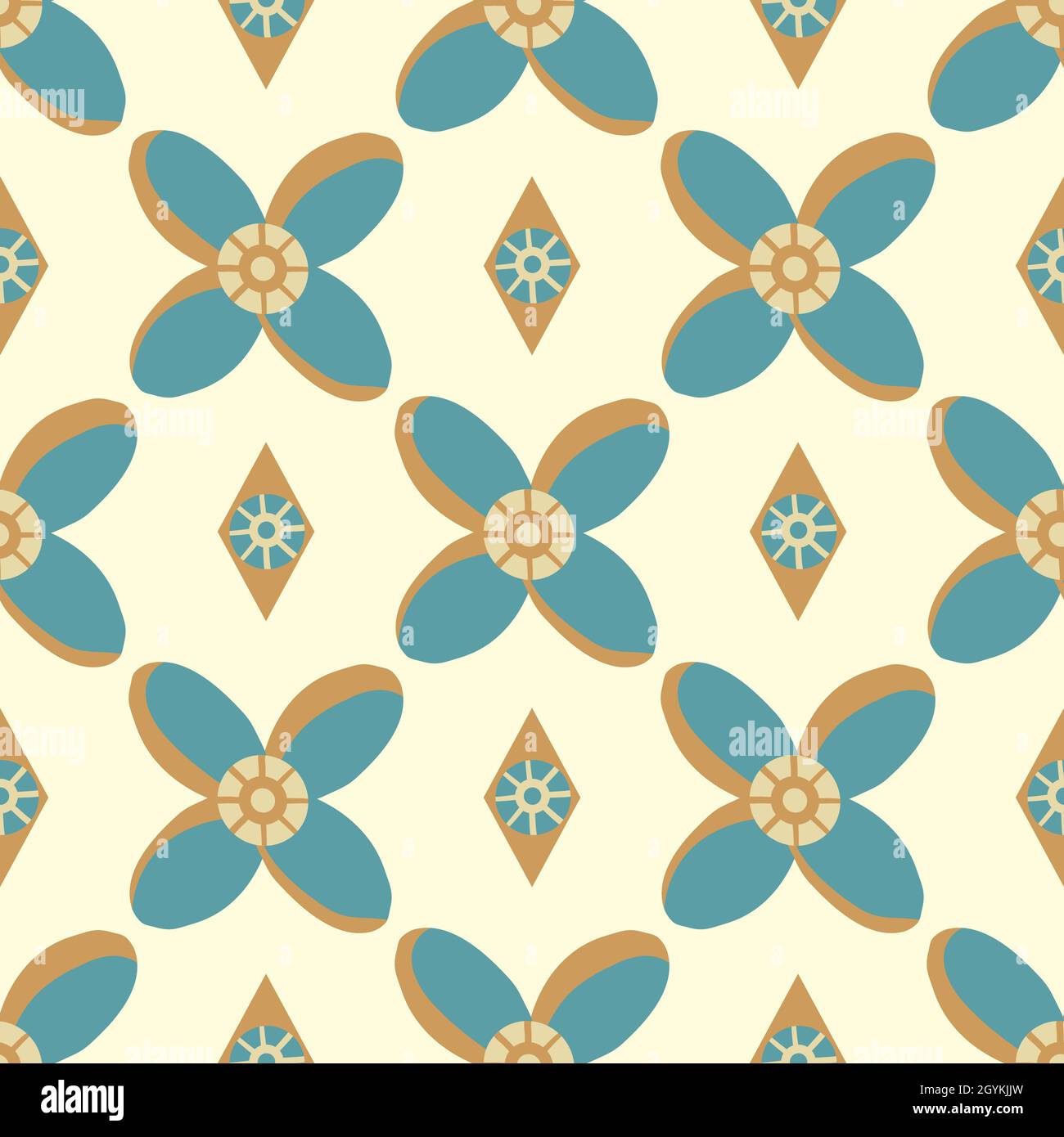 Medieval style stylized flowers and diamonds vector pattern background ...