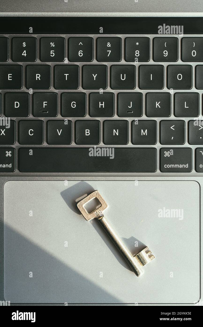 Lock on laptop as computer protection and cyber safety concept. Private ...