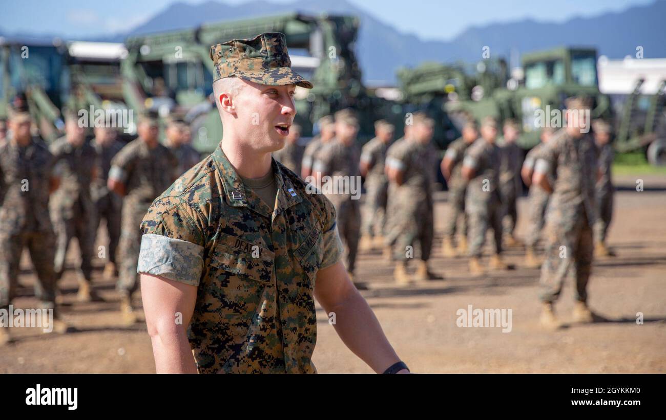U.S. Marine Corps Capt. Cory Deaton, off going commander of Engineer ...