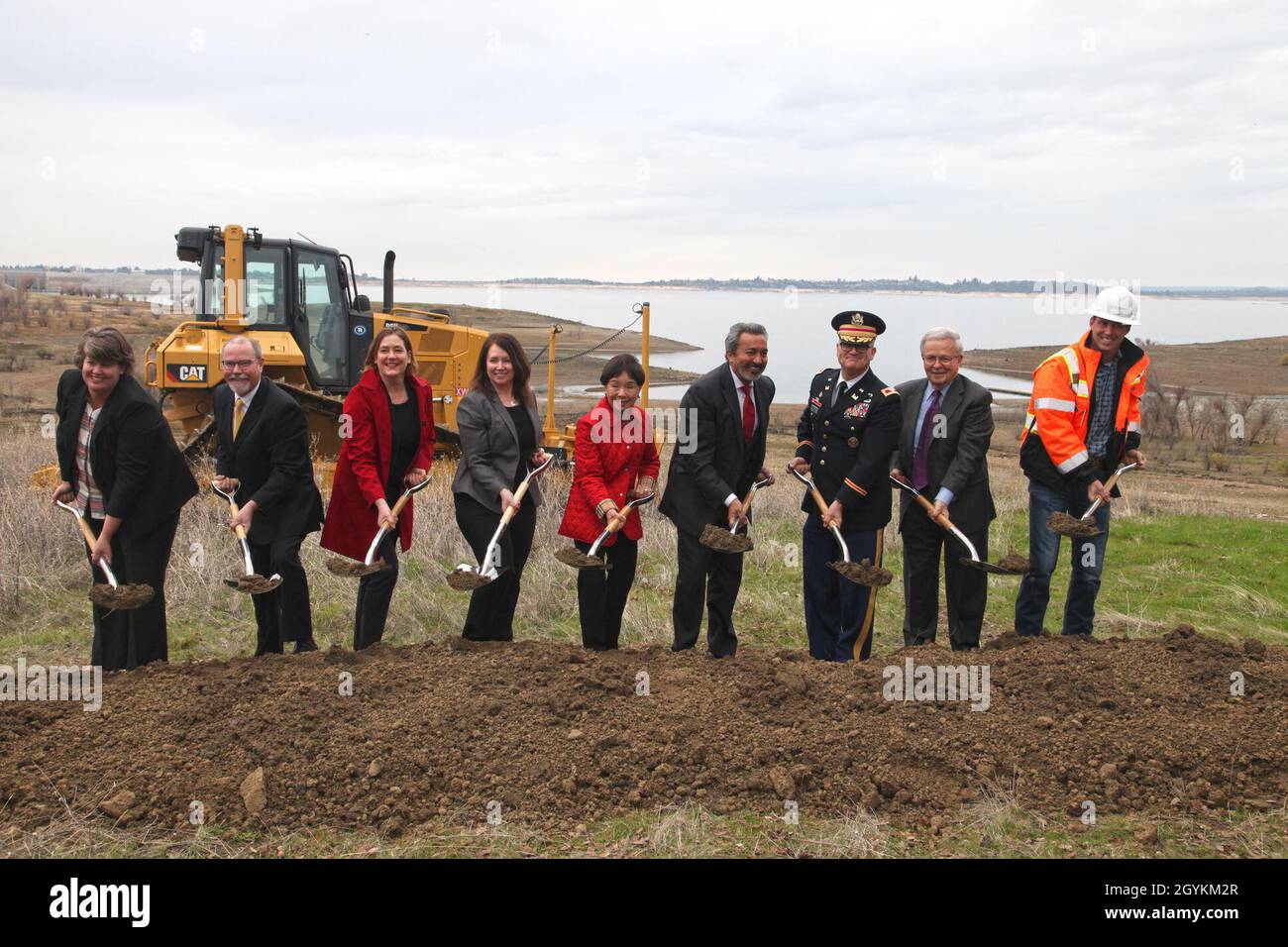 Speakers and guests break ground on the Folsom Dam Raise Project at the ...