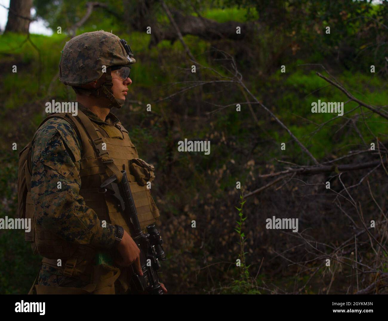 U.S. Marine Pfc. Xavier Scott, a student with Charlie Company, Infantry ...