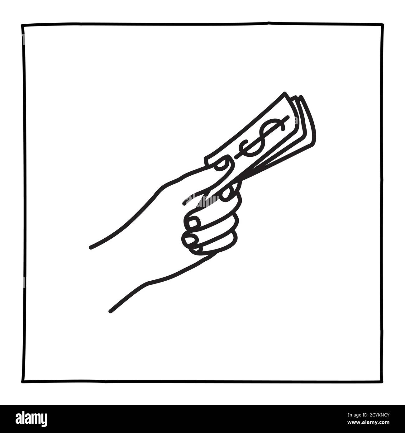 Doodle hand holding dollar bill icon or logo, hand drawn with thin ...