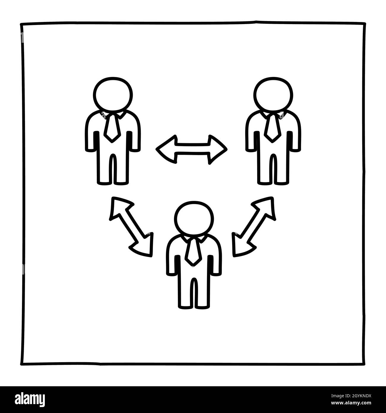 Doodle people connection icon or logo, hand drawn with thin black line ...