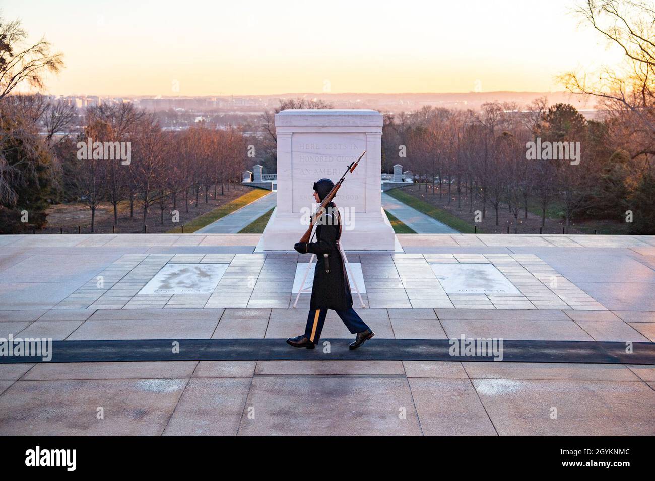 A tomb sentinel walks the mat at the Tomb of the Unknown Soldier early ...