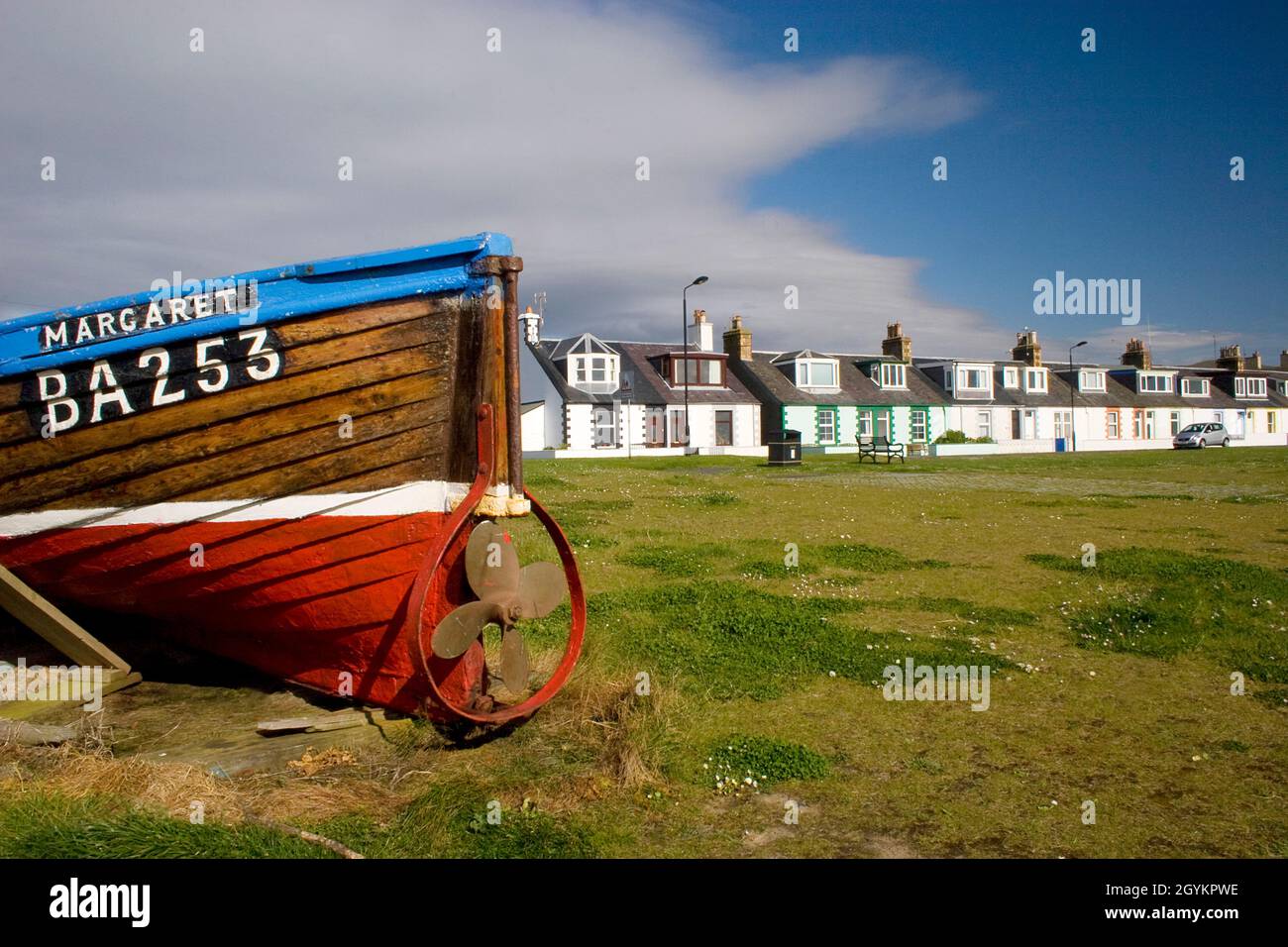 fishing boat on beach at Ballantrae Bay, Ayrshire, Scotland Stock Photo ...