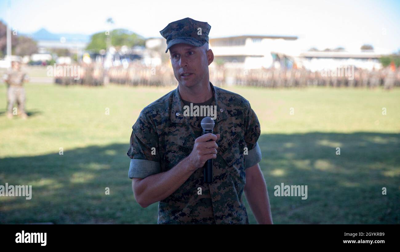 U.S. Marine Corps Lt. Col. James Reid, outgoing commanding officer, 3rd ...