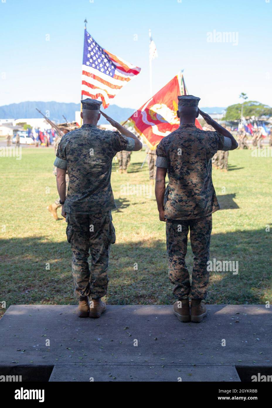 U.S. Marine Corps Lt. Col. James Reid, outgoing commanding officer ...