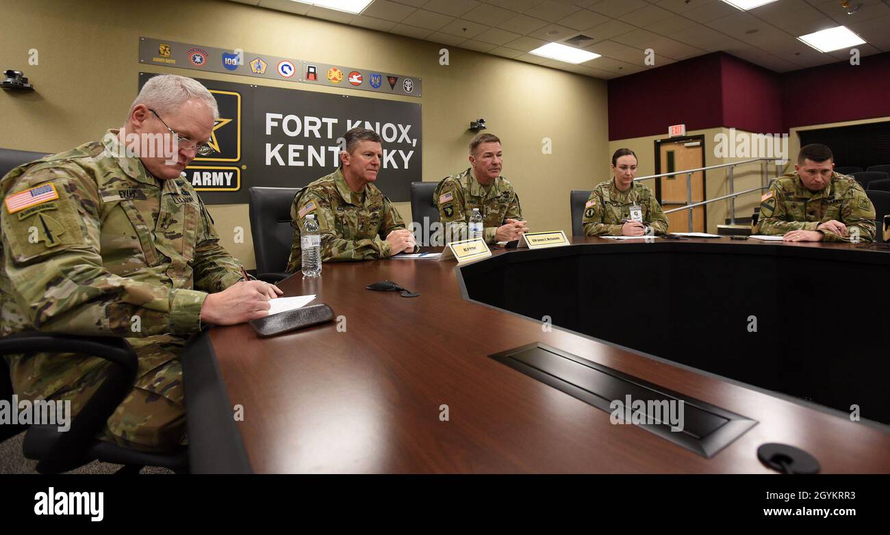 Several news organizations in and around the Pentagon participate in a video teleconference ...