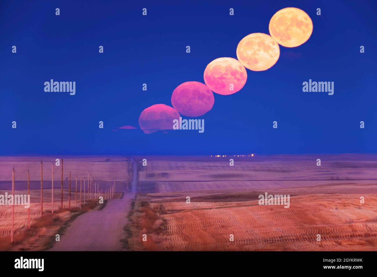 The Harvest Moon (the Full Moon of October 1, 2020) rising almost due ...