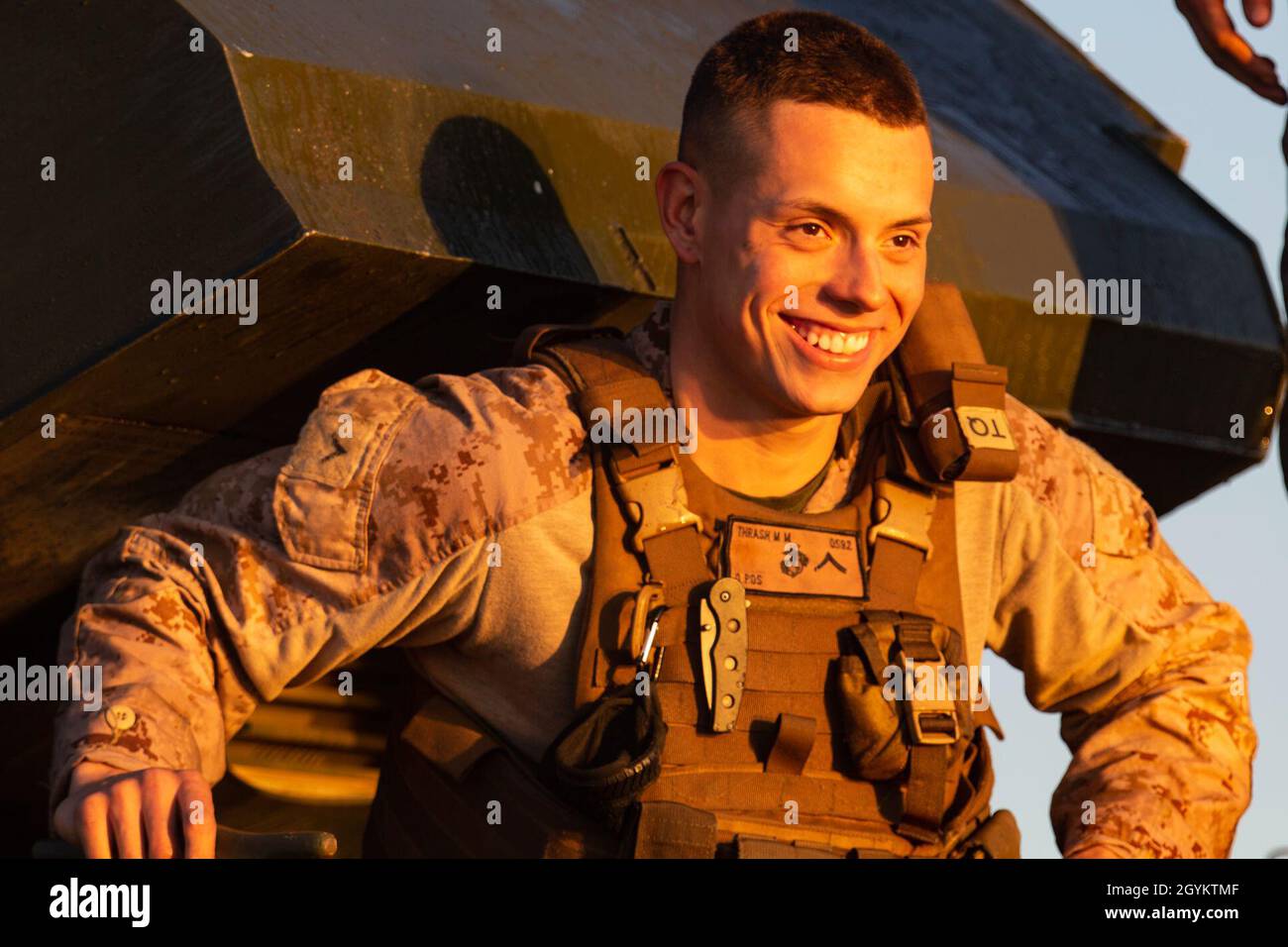 U.S. Marine Corps Pfc. Matthew Thrash, an assault amphibious vehicle ...