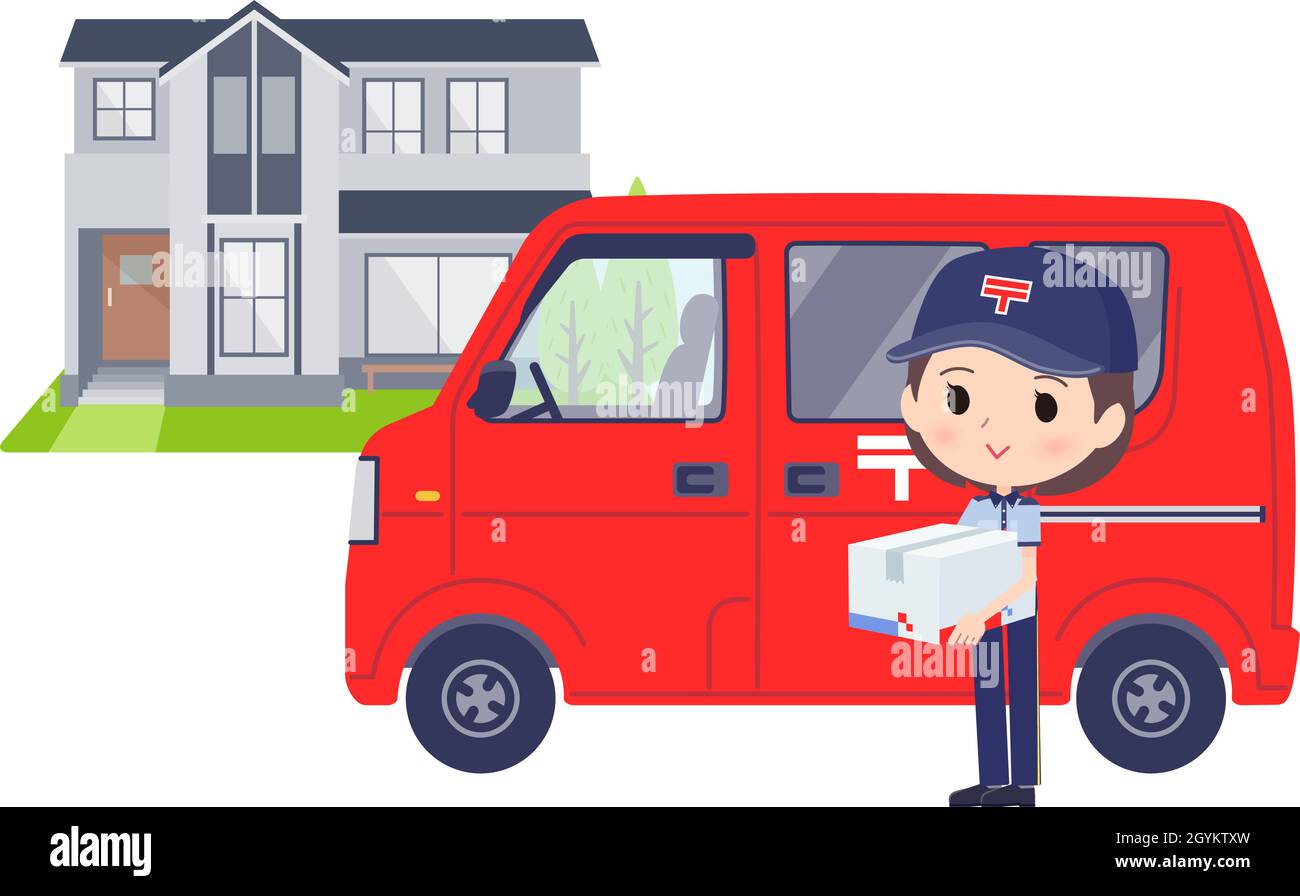 A set of postman women and Delivery car.It's vector art so easy to edit ...