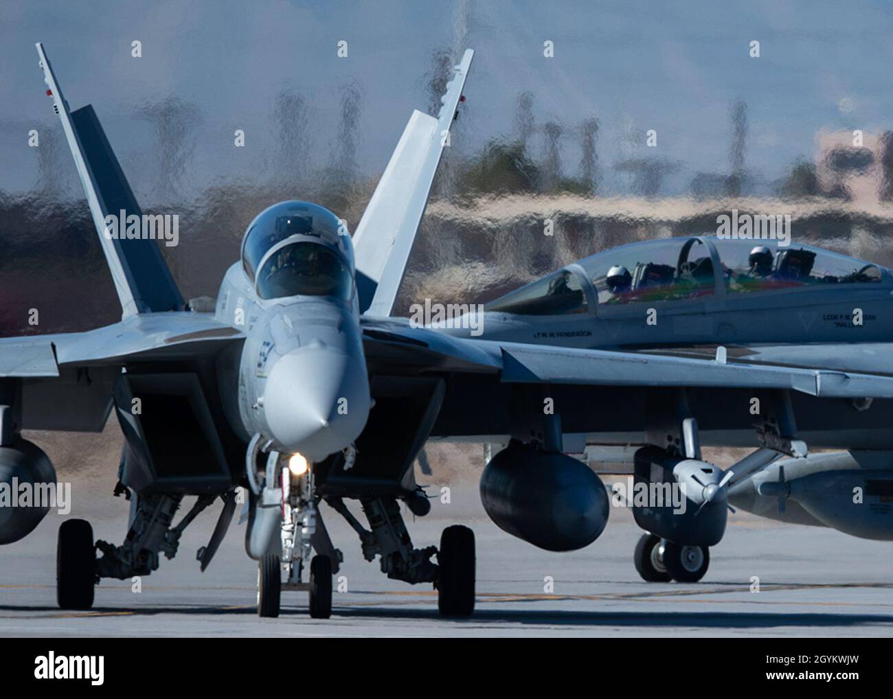 Two E/A-18G Growlers assigned to Electronic Attack Squadron (VAQ) 131 ...