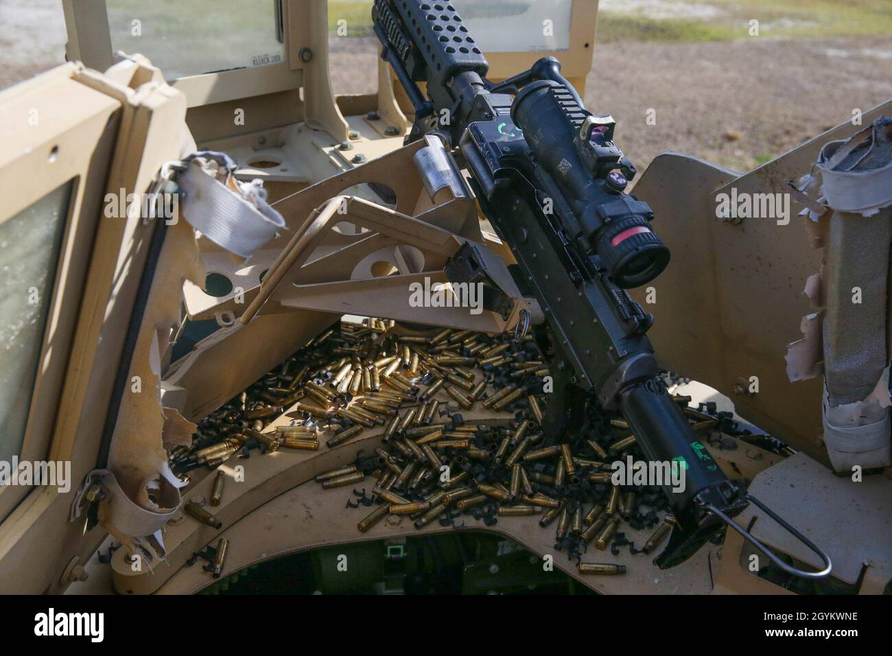 An M240B machine gun sits idle while U.S. Marines with 2nd Law ...