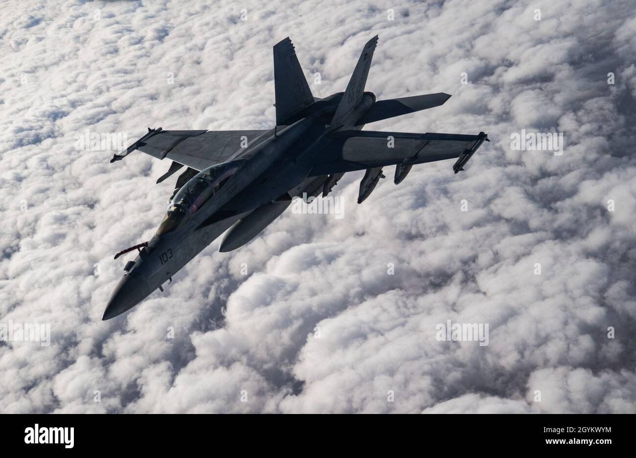 A U.S. Navy F/A-18E Super Hornet flies over Afghanistan, Jan. 23, 2020 ...