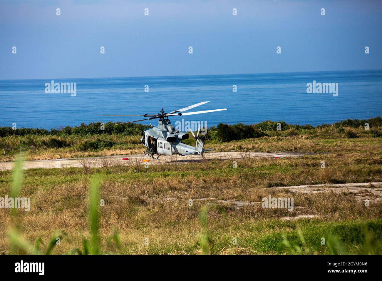 UH-1Y helicopter lands onto a temporary landing zone created by the ...