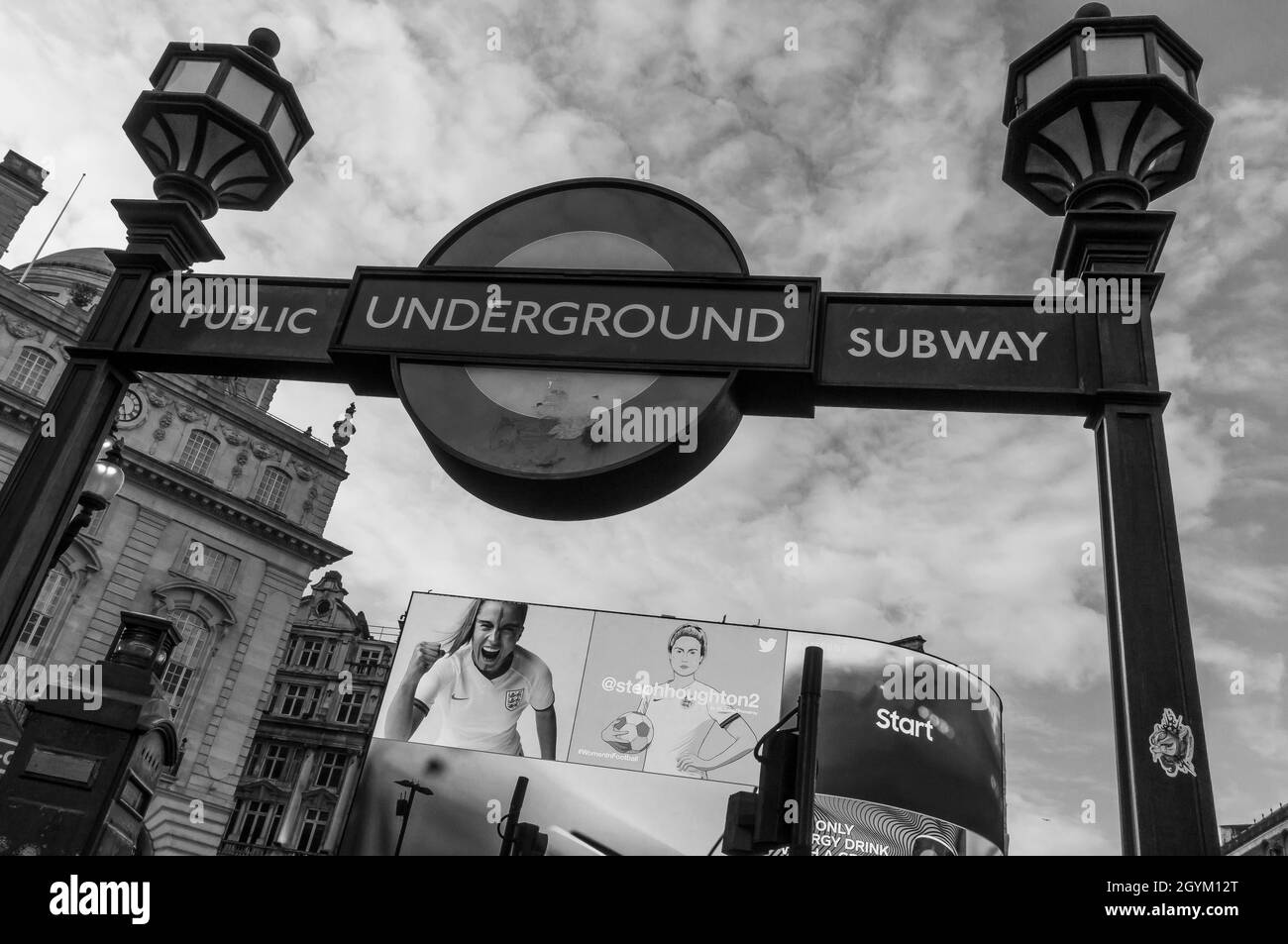 London Underground Subway sign. Black and white photography Stock Photo ...