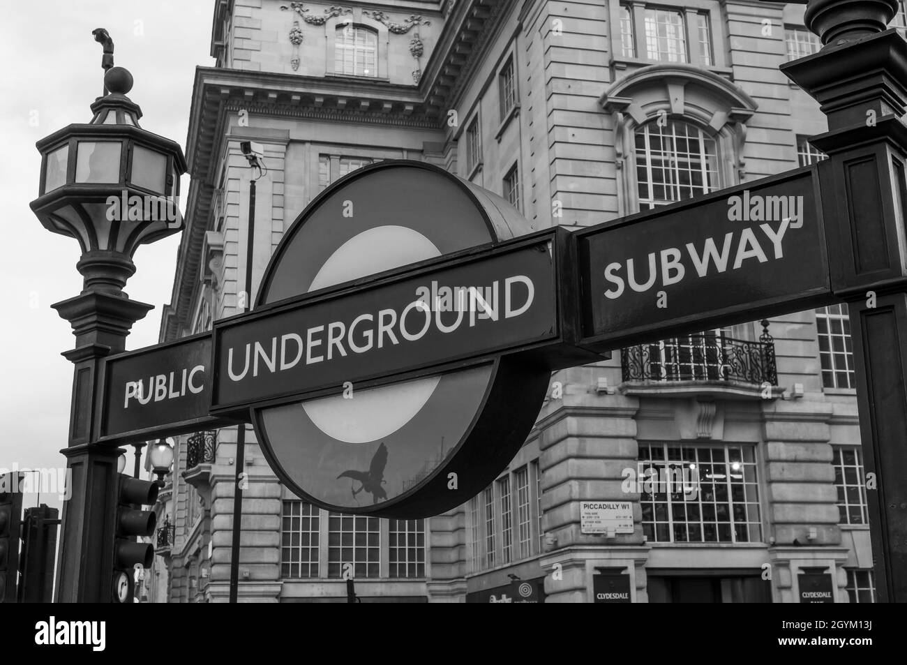 London Underground Subway sign. Black and white photography Stock Photo ...