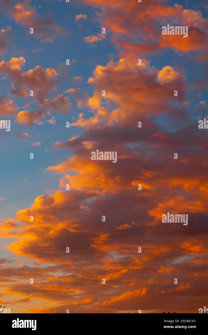Dramatic orange clouds at sunset. Cloudscape abstract background photo ...