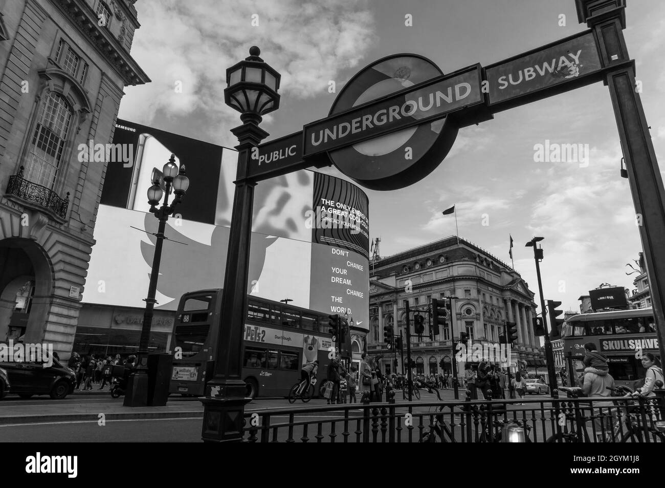 London Underground Subway sign. Black and white photography Stock Photo ...