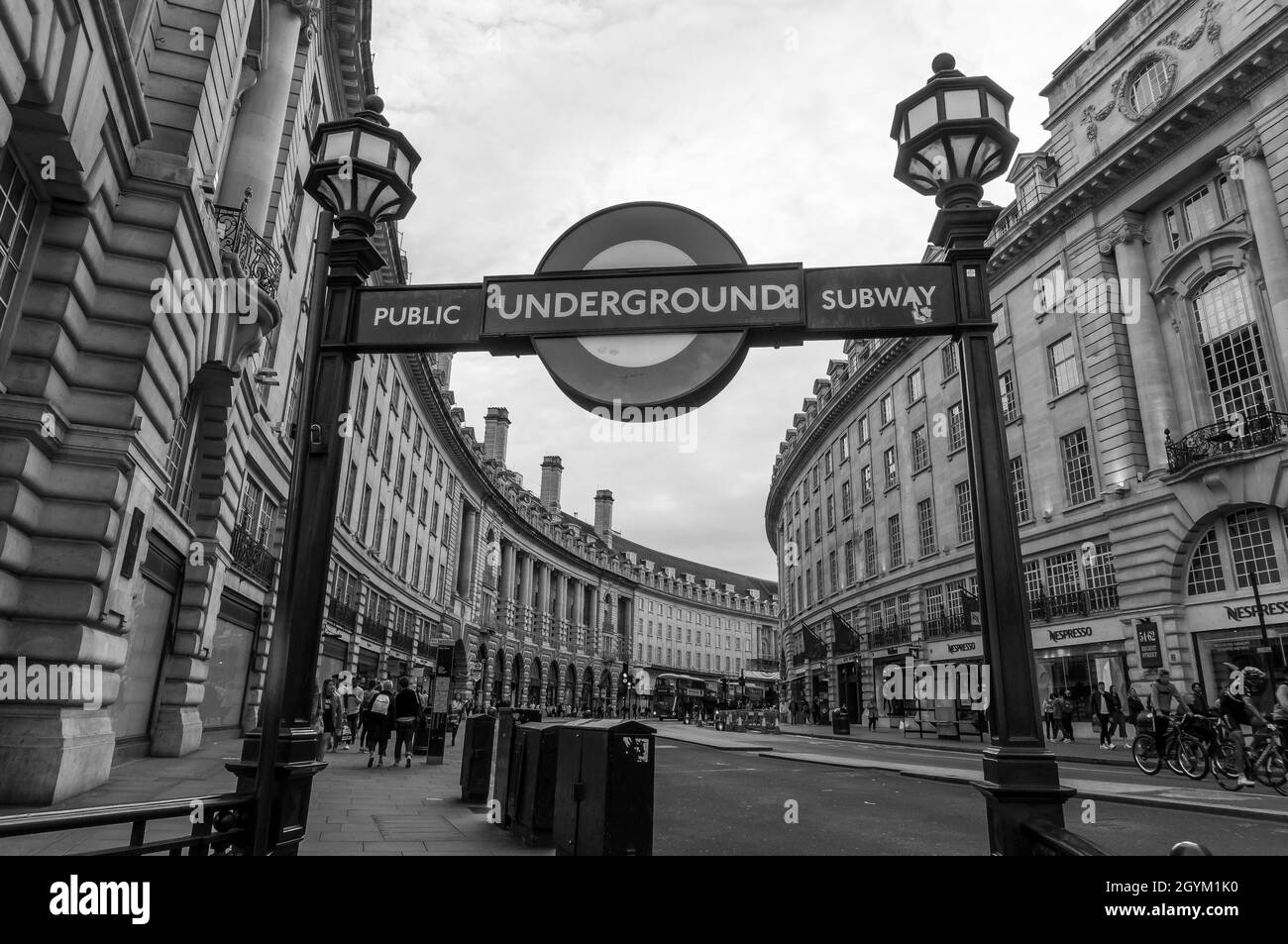 London Underground Subway sign. Black and white photography Stock Photo ...