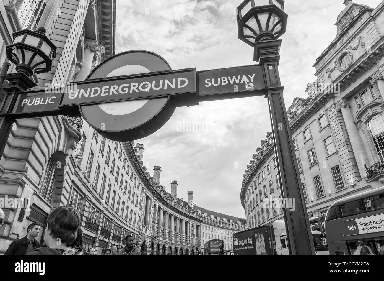 London Underground Subway sign. Black and white photography Stock Photo ...