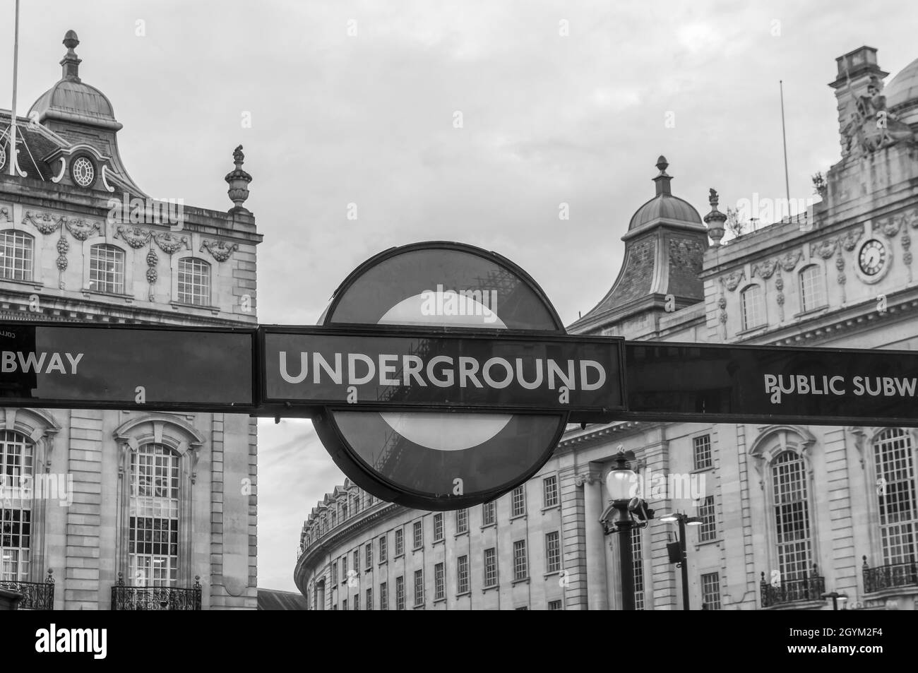 London Underground Subway sign. Black and white photography Stock Photo ...