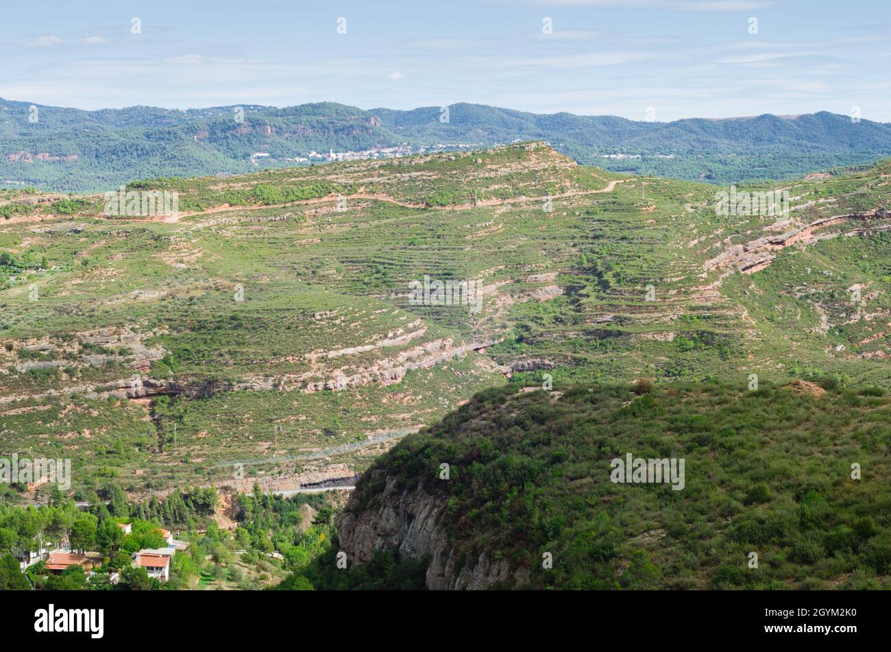 panorama of beautiful countryside. grassy field and rolling hills ...